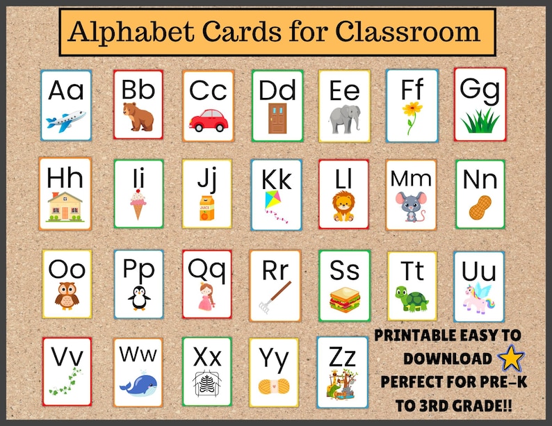 Printable Alphabet Cards for Classroom Educational ABC Flashcards ...