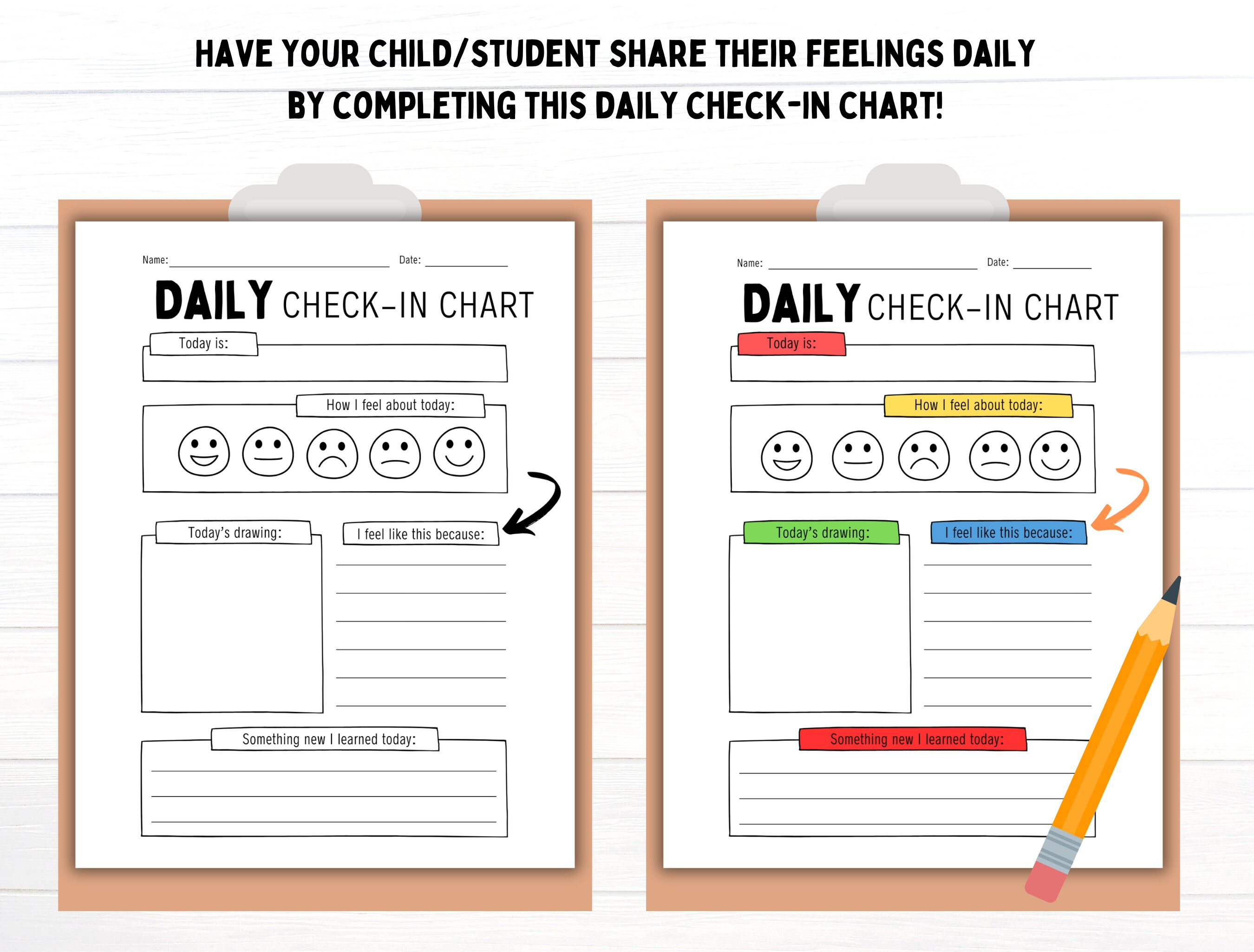 Kids Feelings Chart Feelings Check-in Worksheet for Kids Emotions Chart ...