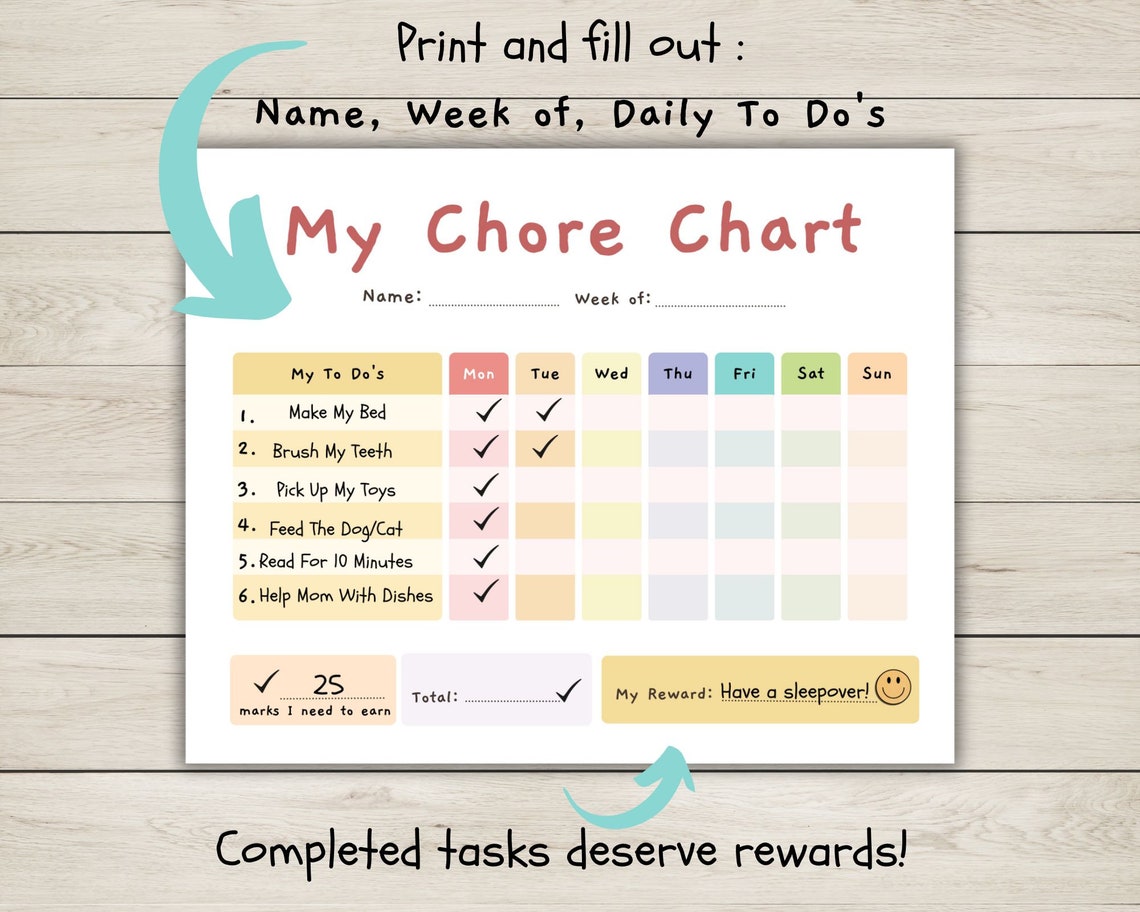 Kids Chore Chart | Chore Chart for Kids Printable | Weekly Chore Chart ...