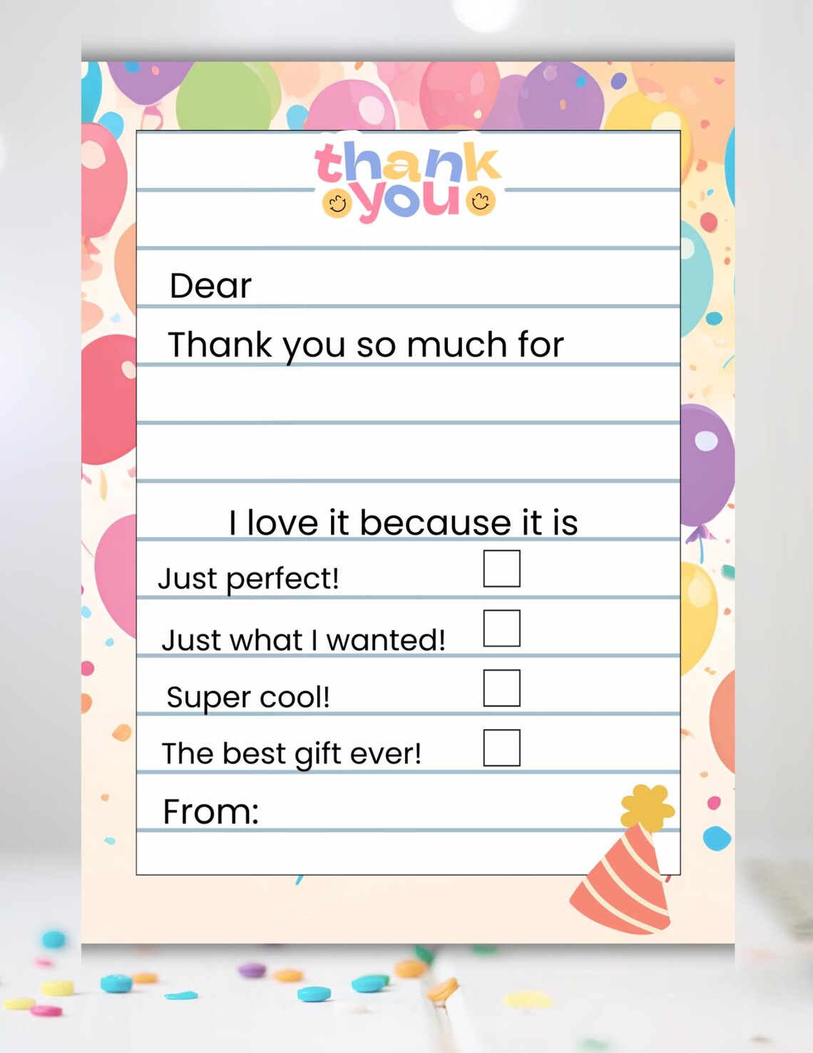 Kids Birthday Thank You Note | Fill in the Blank Thank You Card ...