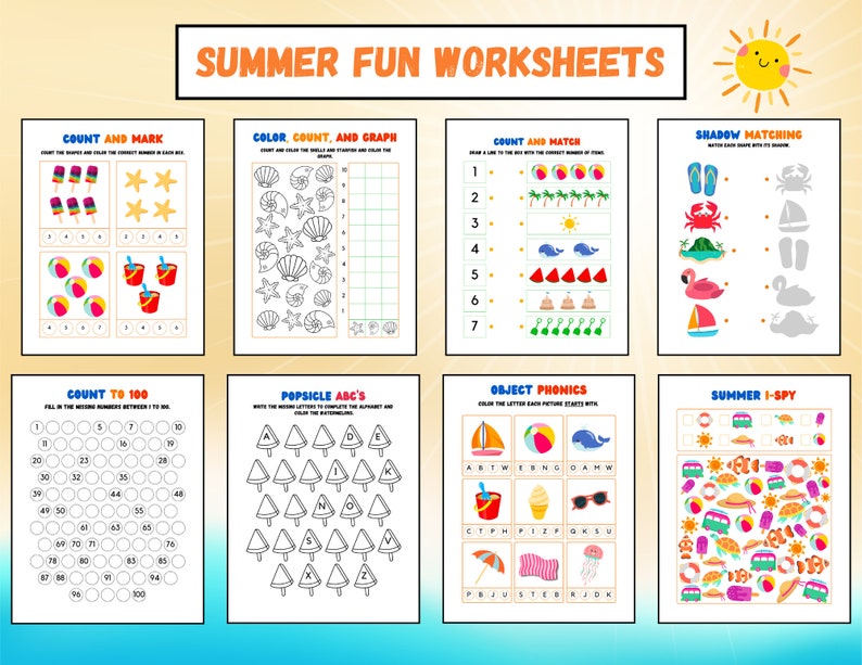 Printable Summer Fun Activities for Kids Educational Summer Worksheets ...