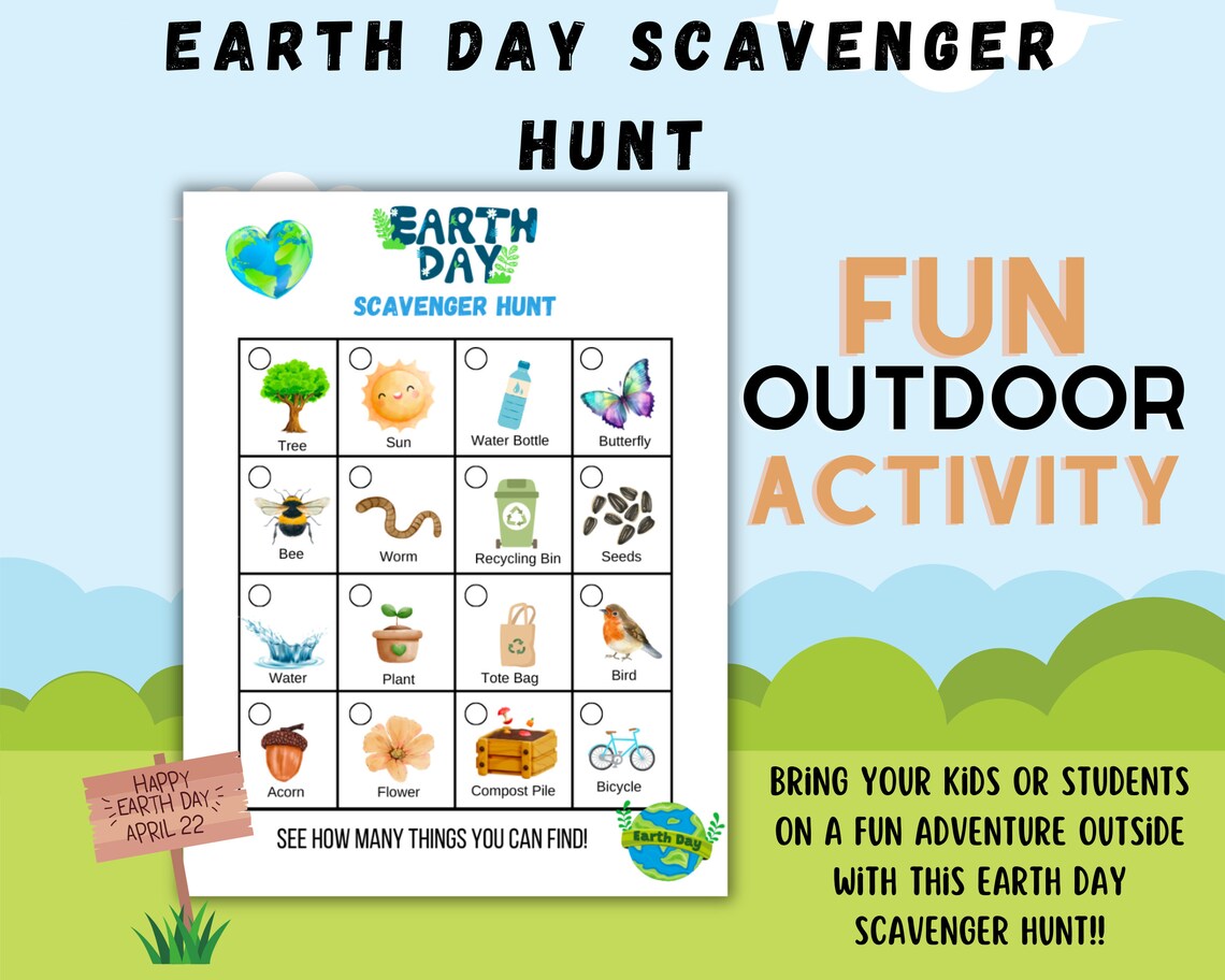 Earth Day Scavenger Hunt Earth Day Activity for Kindergarten Printable ...