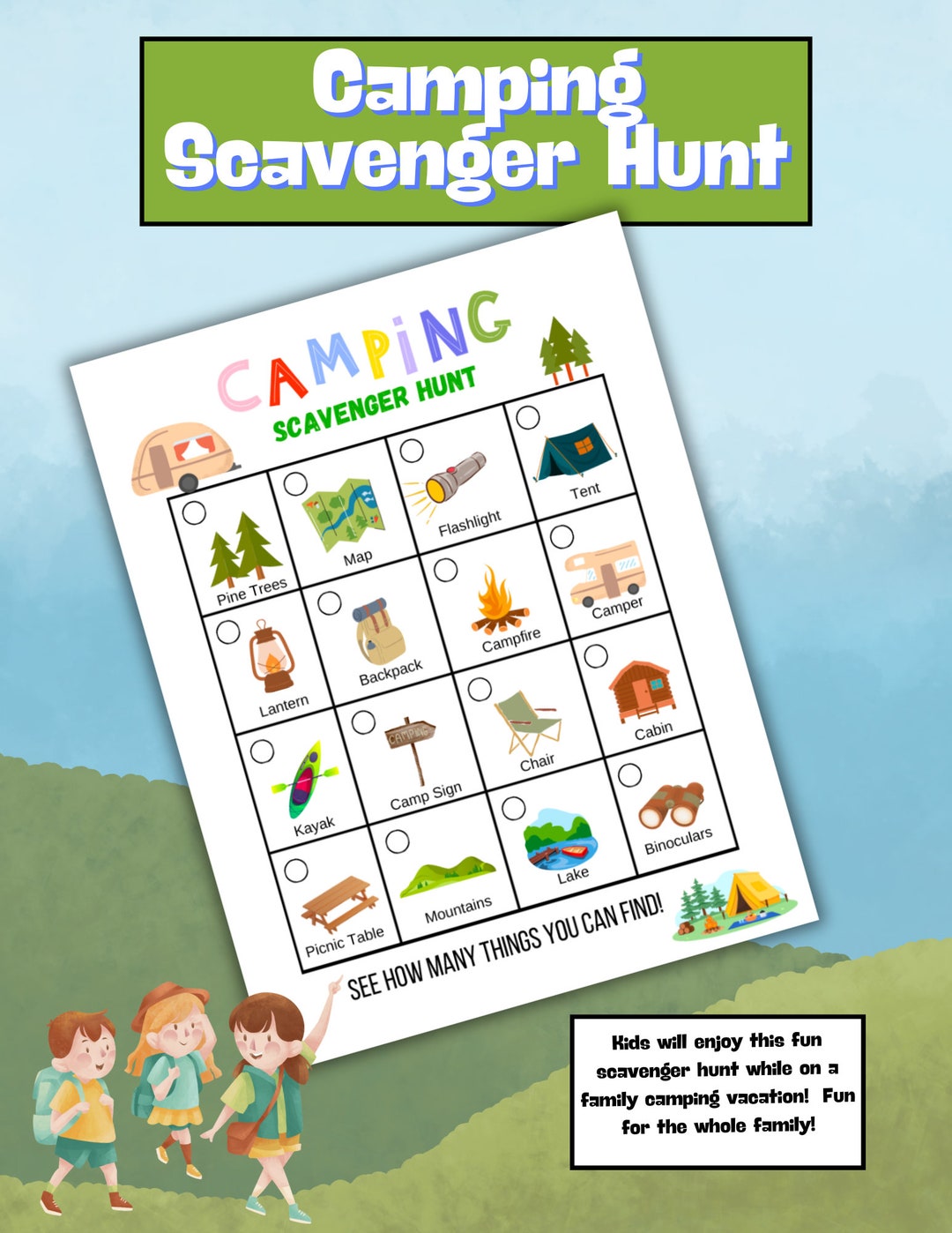 Kids Outdoor Scavenger Hunt, Camping Themed Game, Educational Nature ...
