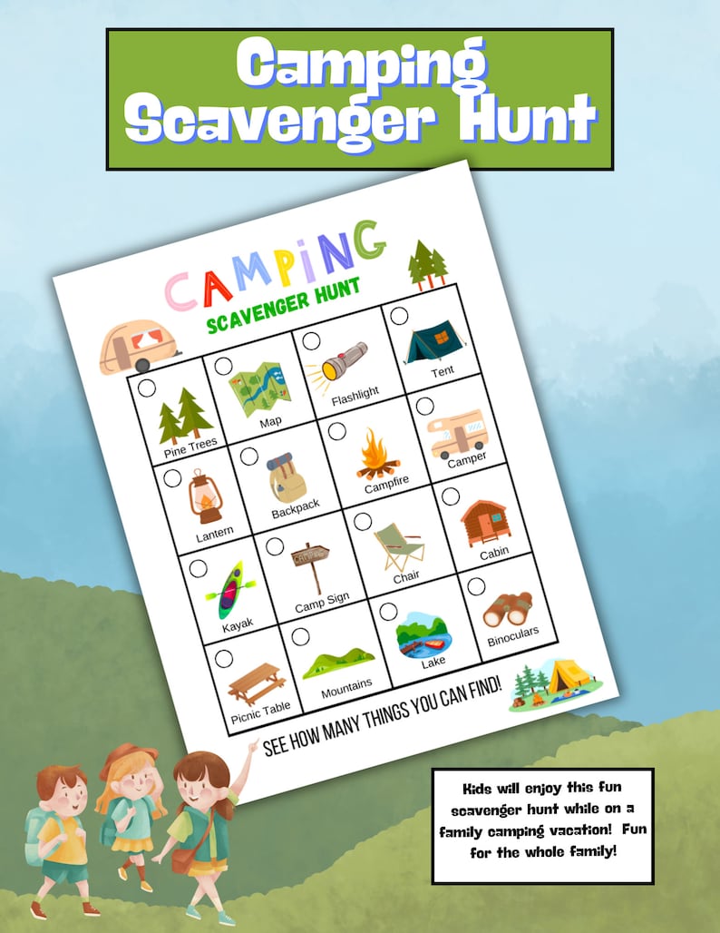 Kids Outdoor Scavenger Hunt, Camping Themed Game, Educational Nature ...