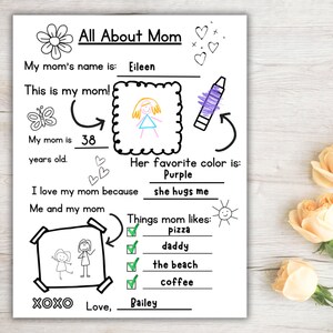 Mothers Day Printable | Mothers Day Gift | Mothers Day Questionnaire ...