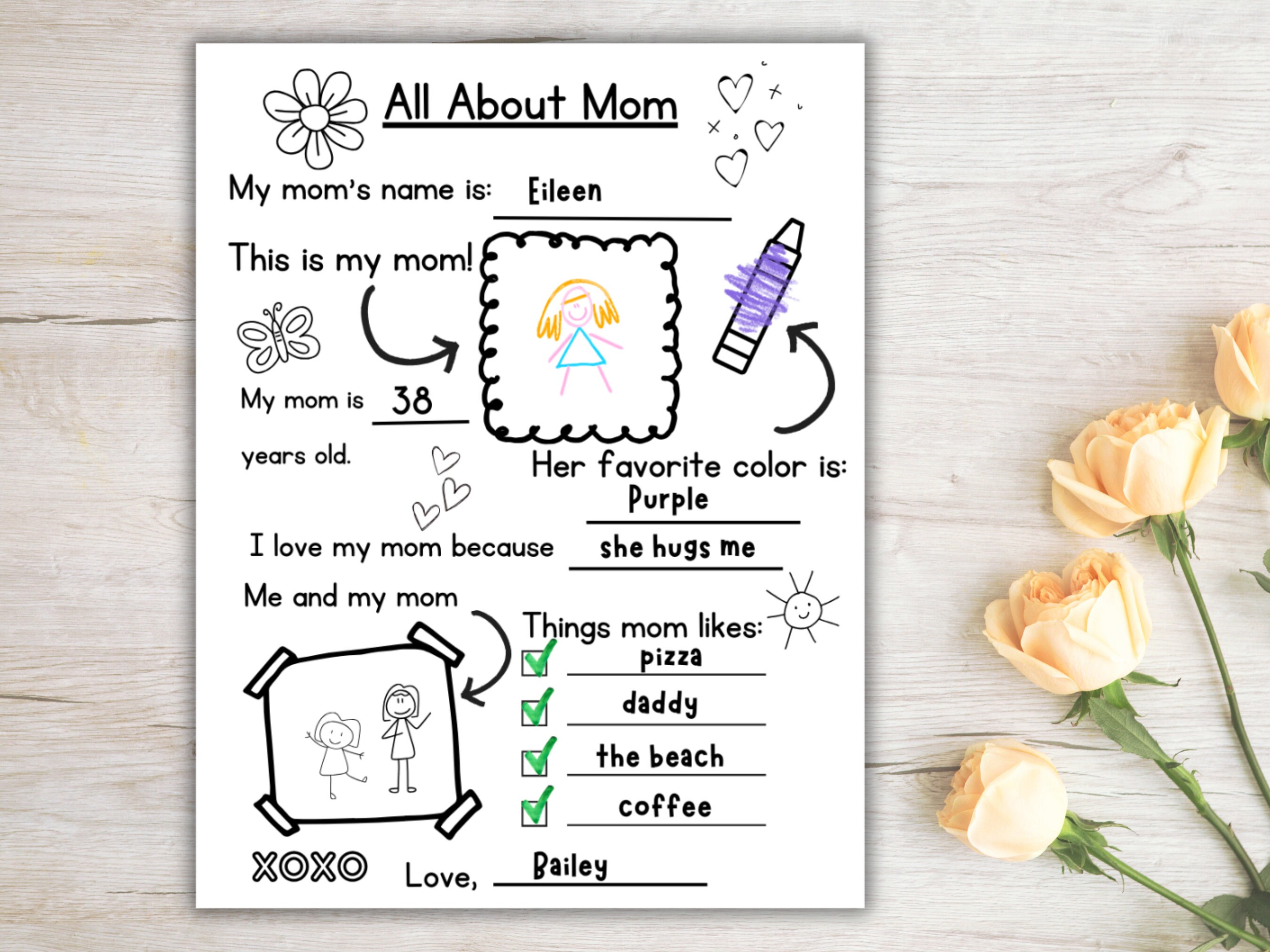 Mothers Day Printable | Mothers Day Gift | Mothers Day Questionnaire ...