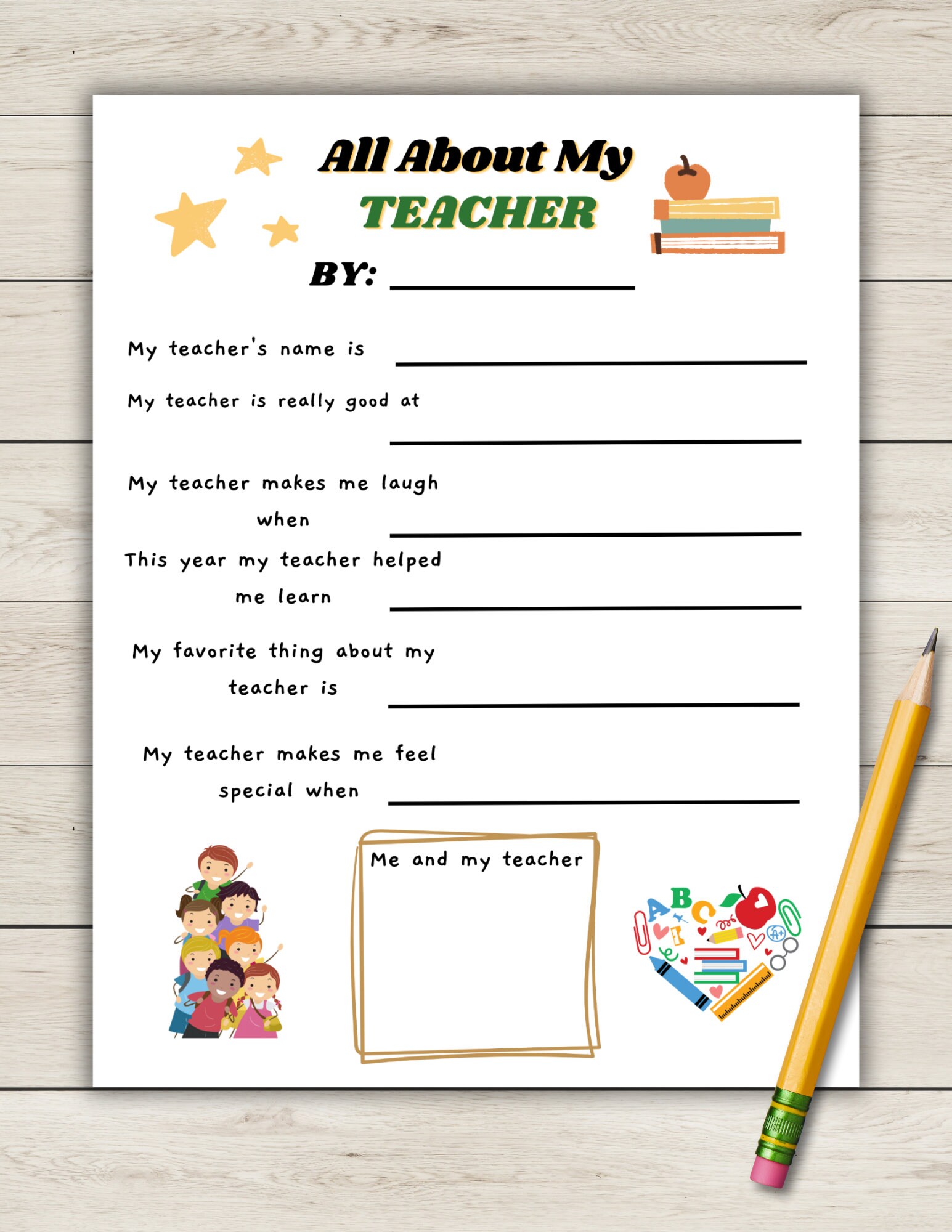 All About Teacher Printable | End of Year Teacher Gift | Teacher ...