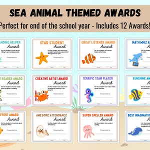 Sea Animal Themed End of School Awards, Printable Awards Kindergarten ...