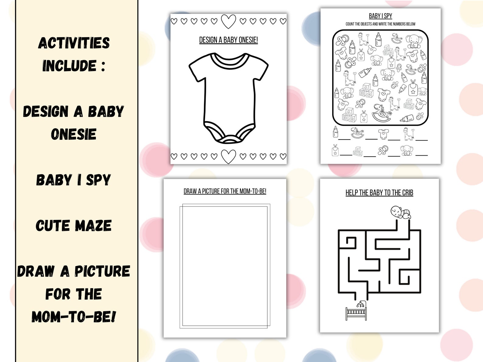 Baby Shower Activity Pages for Kids | Kids Activities for Baby Shower ...