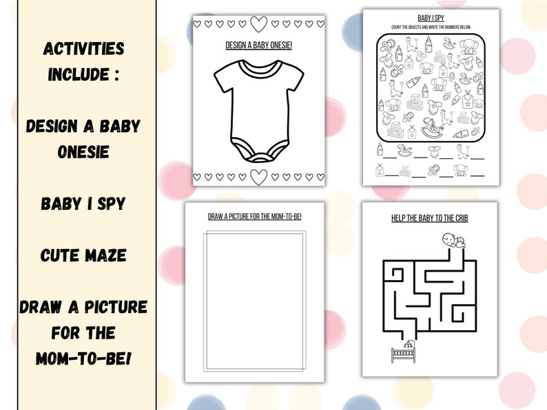 Baby Shower Activity Pages for Kids | Kids Activities for Baby Shower ...