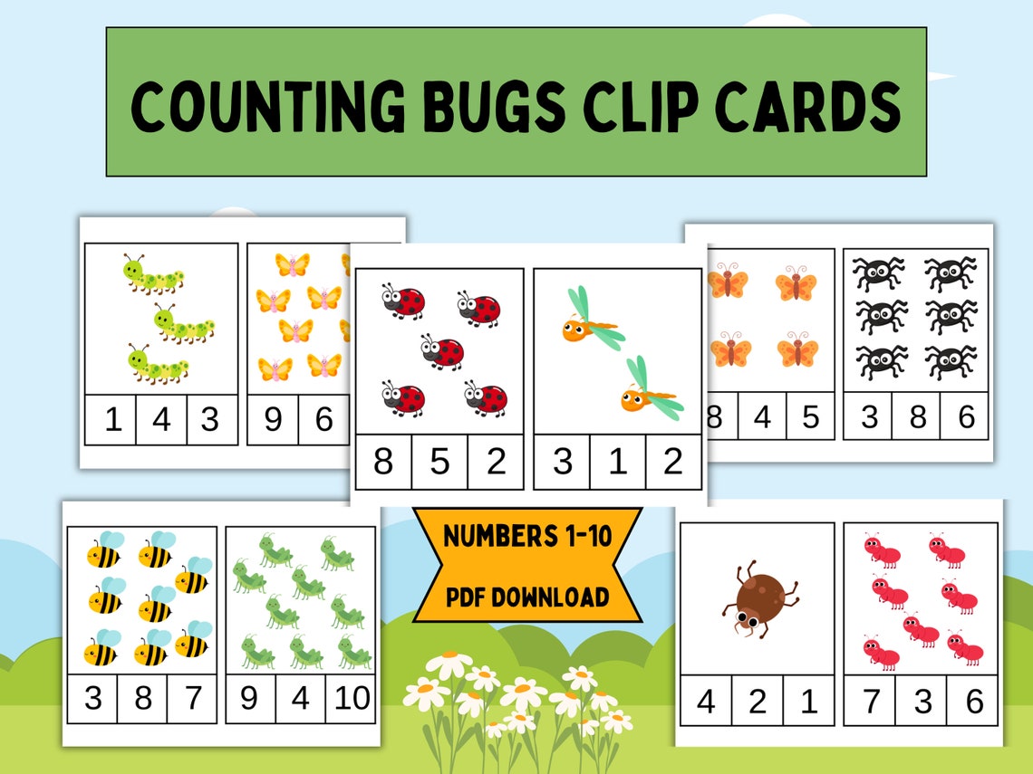 Counting Bugs Clip Cards, Preschool Counting 1-10, Preschool Math ...