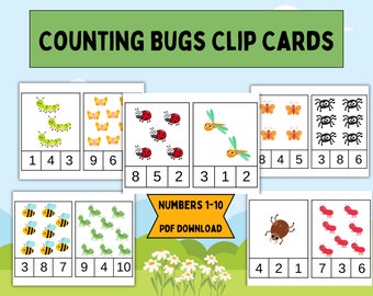Counting Insects Bugs Clip Cards • Montessori Math Printable (1-20 ...