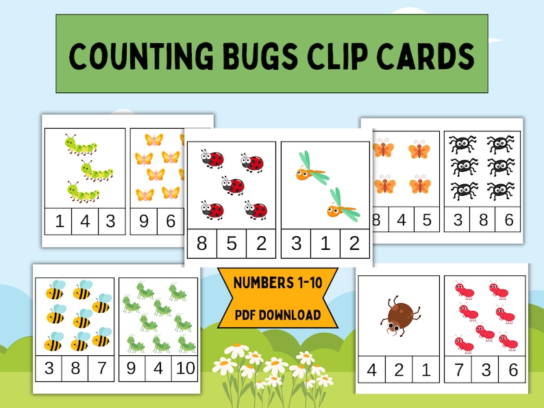 Counting Bugs Clip Cards, Preschool Counting 1-10, Preschool Math ...