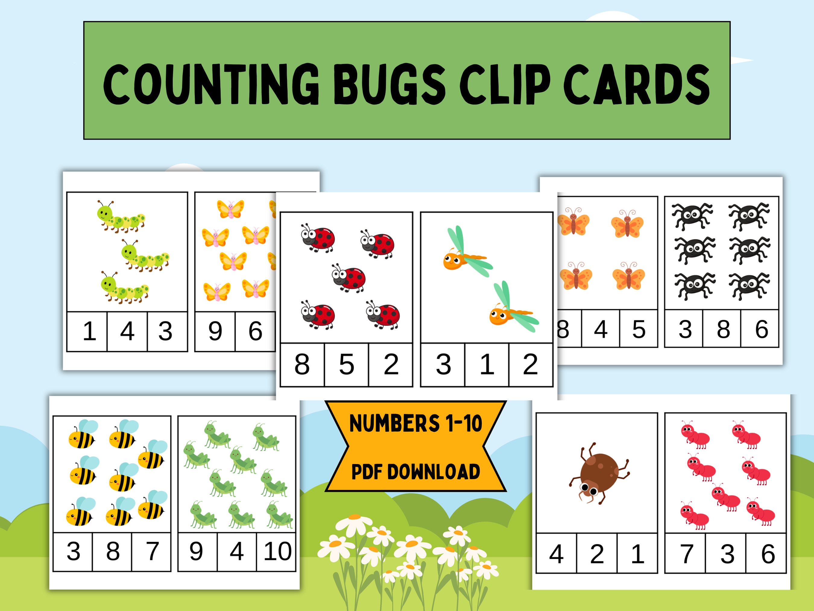 Counting Bugs Clip Cards, Preschool Counting 1-10, Preschool Math ...