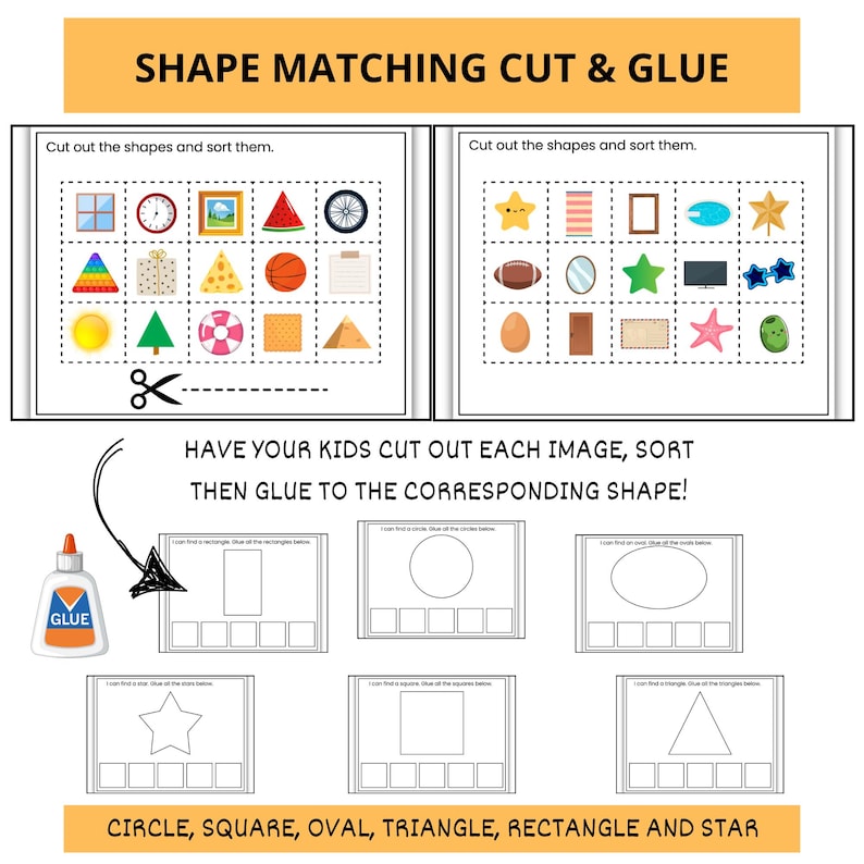 Shape Matching Activity for Toddlers, Cut and Glue Activities, Fine ...
