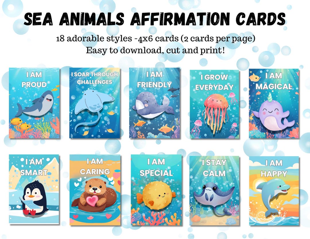 Sea Animal Affirmation Cards, Daily Affirmation Cards for Kids ...