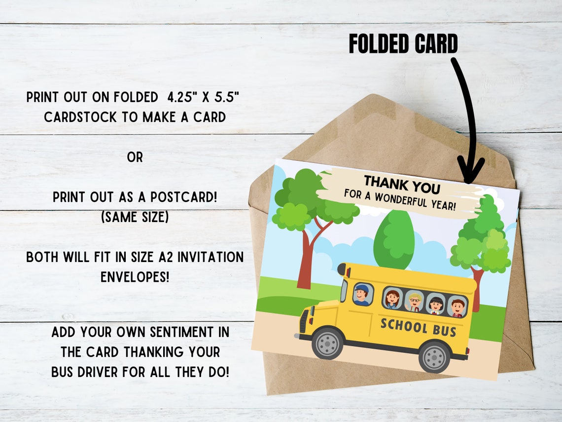 Bus Driver Thank You Card Printable | School Bus Driver Appreciation ...