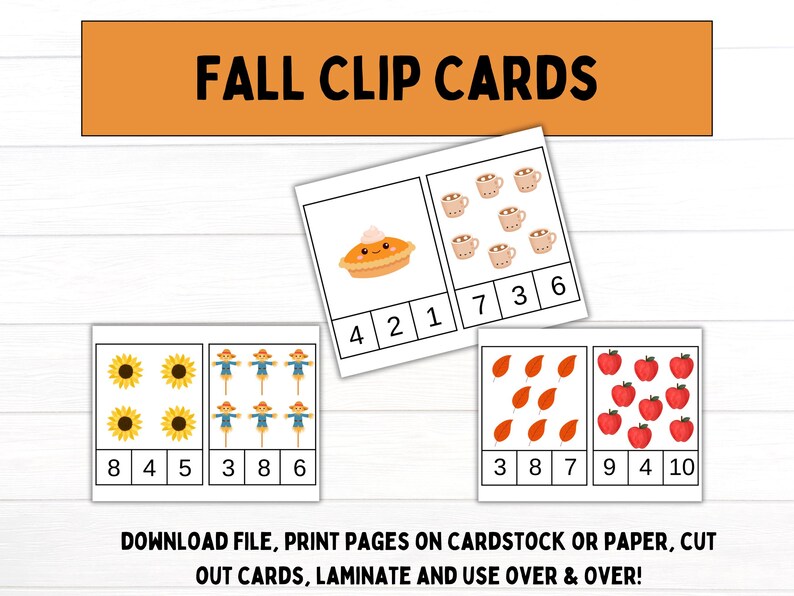 Fall Counting Clip Cards, Preschool Counting 1-10, Preschool Math ...
