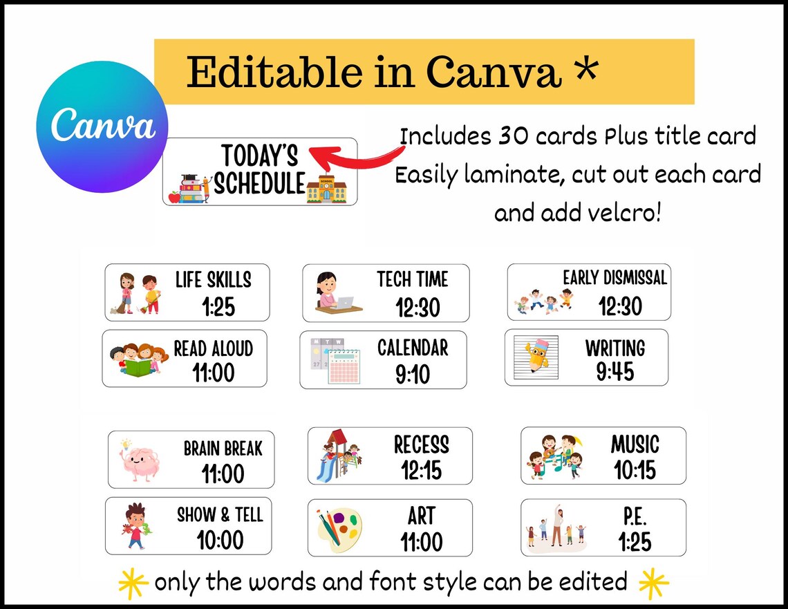 Daily Routine Cards for Teachers | Editable School Schedule Cards for ...