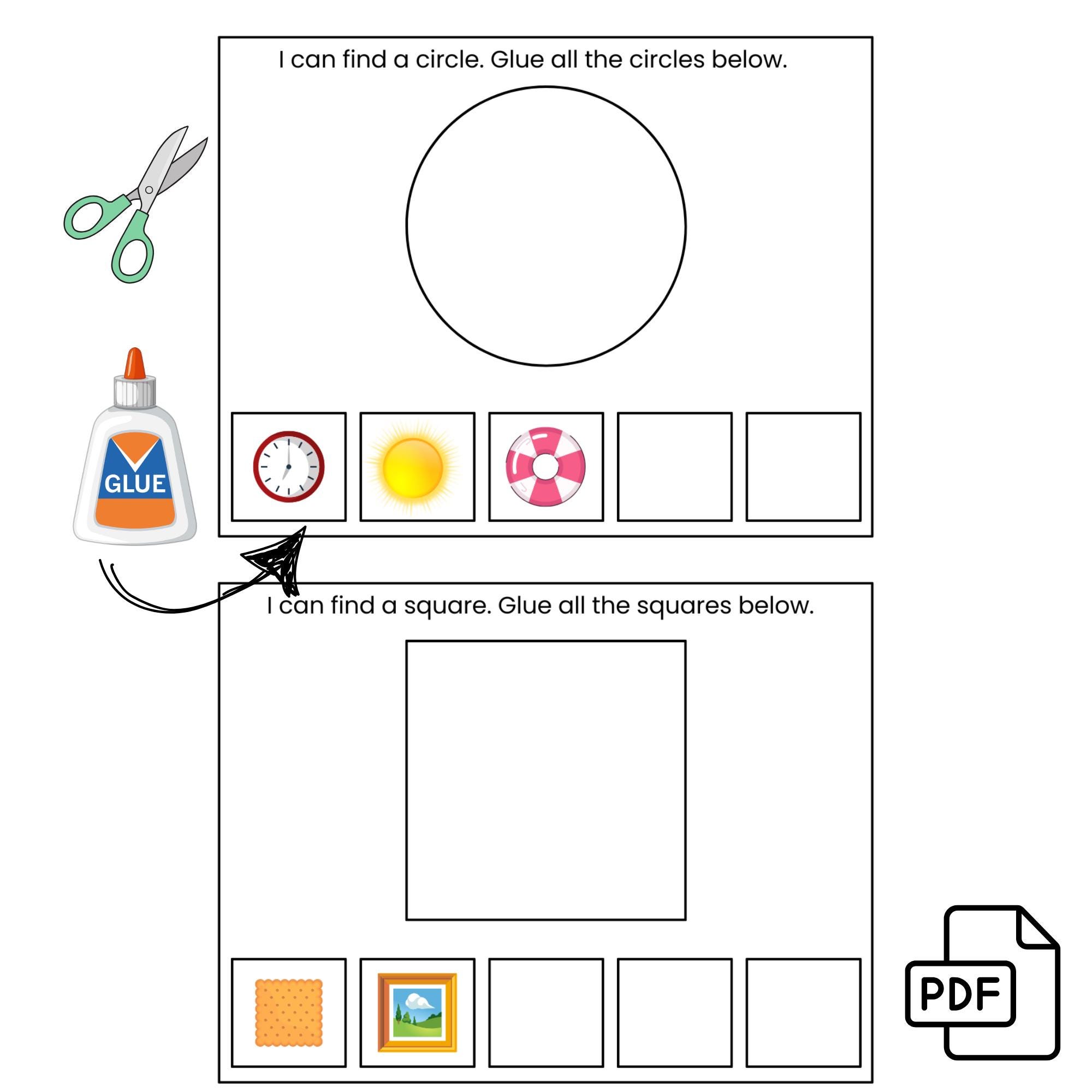 Shape Matching Activity for Toddlers, Cut and Glue Activities, Fine ...