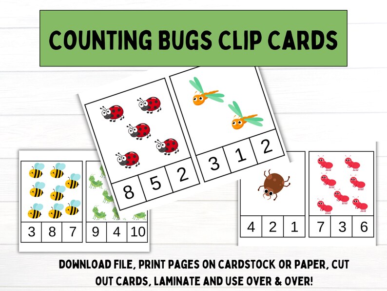Counting Bugs Clip Cards, Preschool Counting 1-10, Preschool Math ...