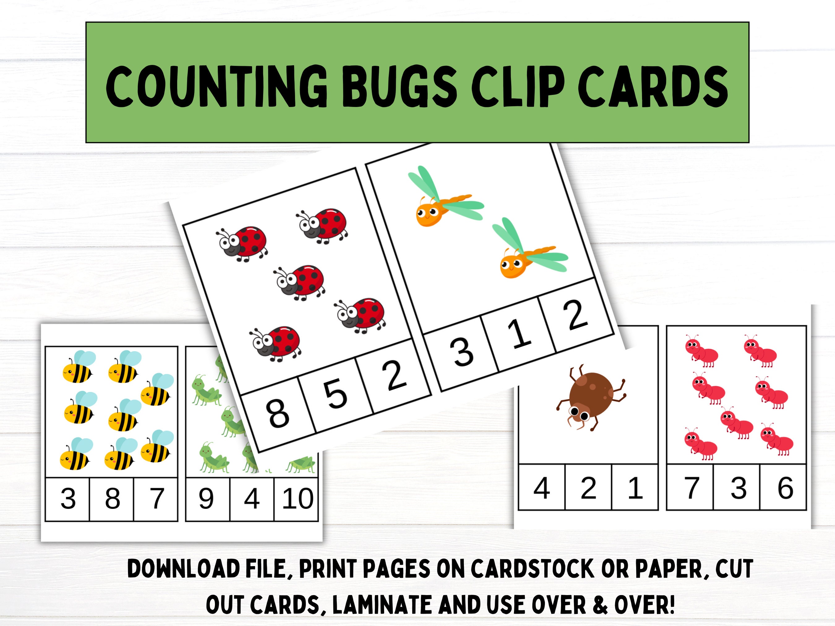 Counting Bugs Clip Cards, Preschool Counting 1-10, Preschool Math ...