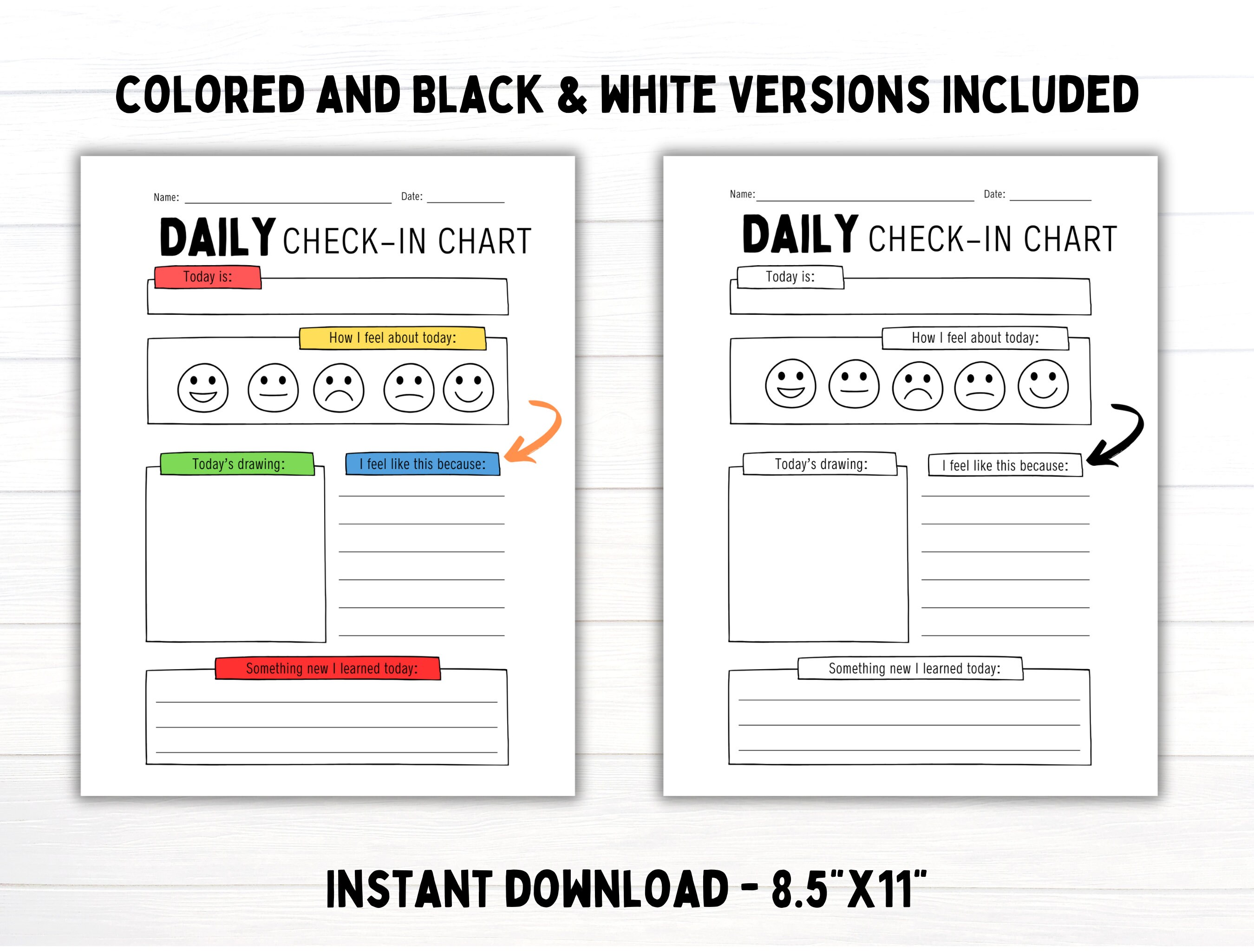 Kids Feelings Chart Feelings Check-in Worksheet for Kids Emotions Chart ...