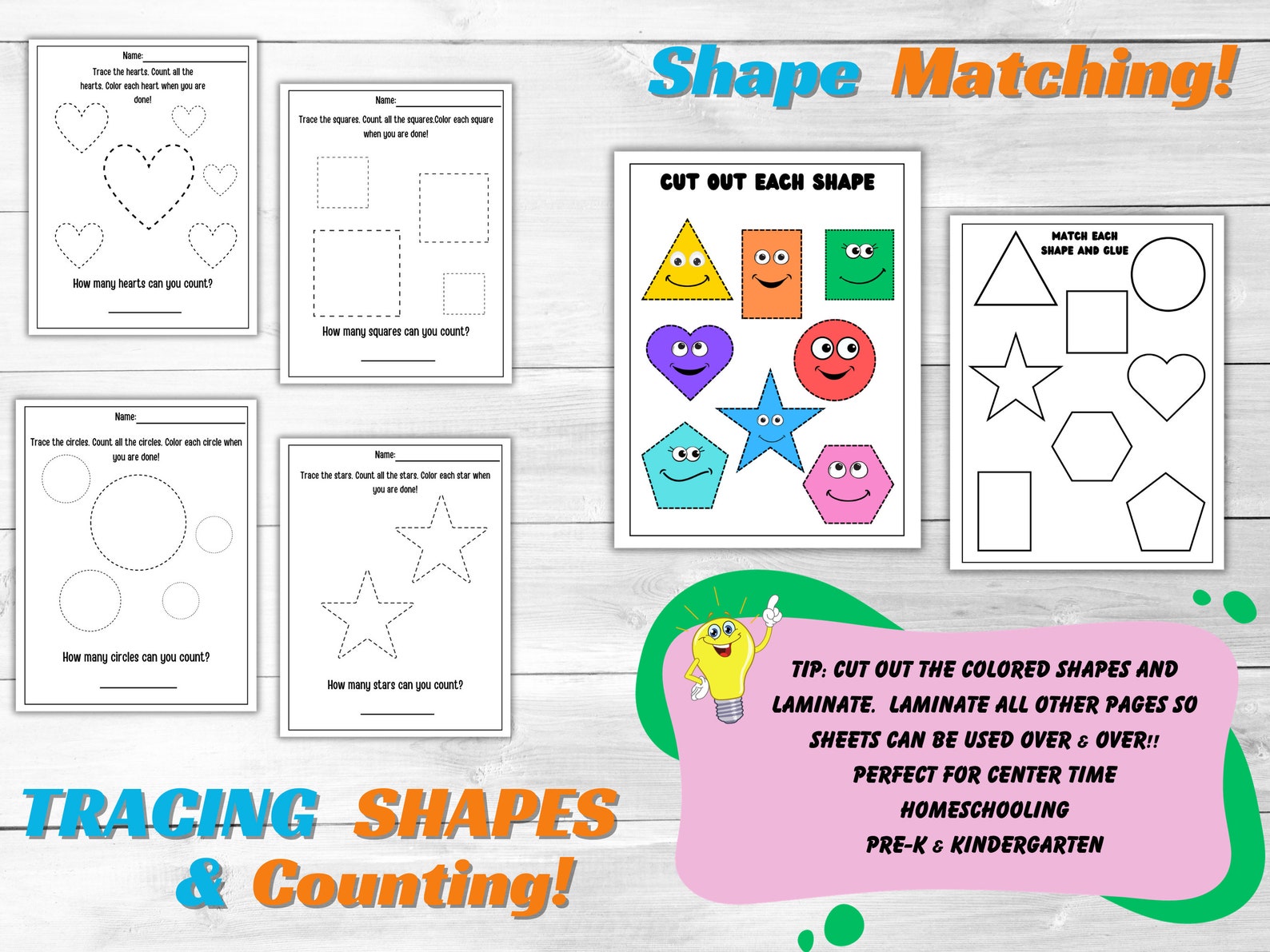 Shape Matching | Preschool Learning Shapes | Shape Tracing ...