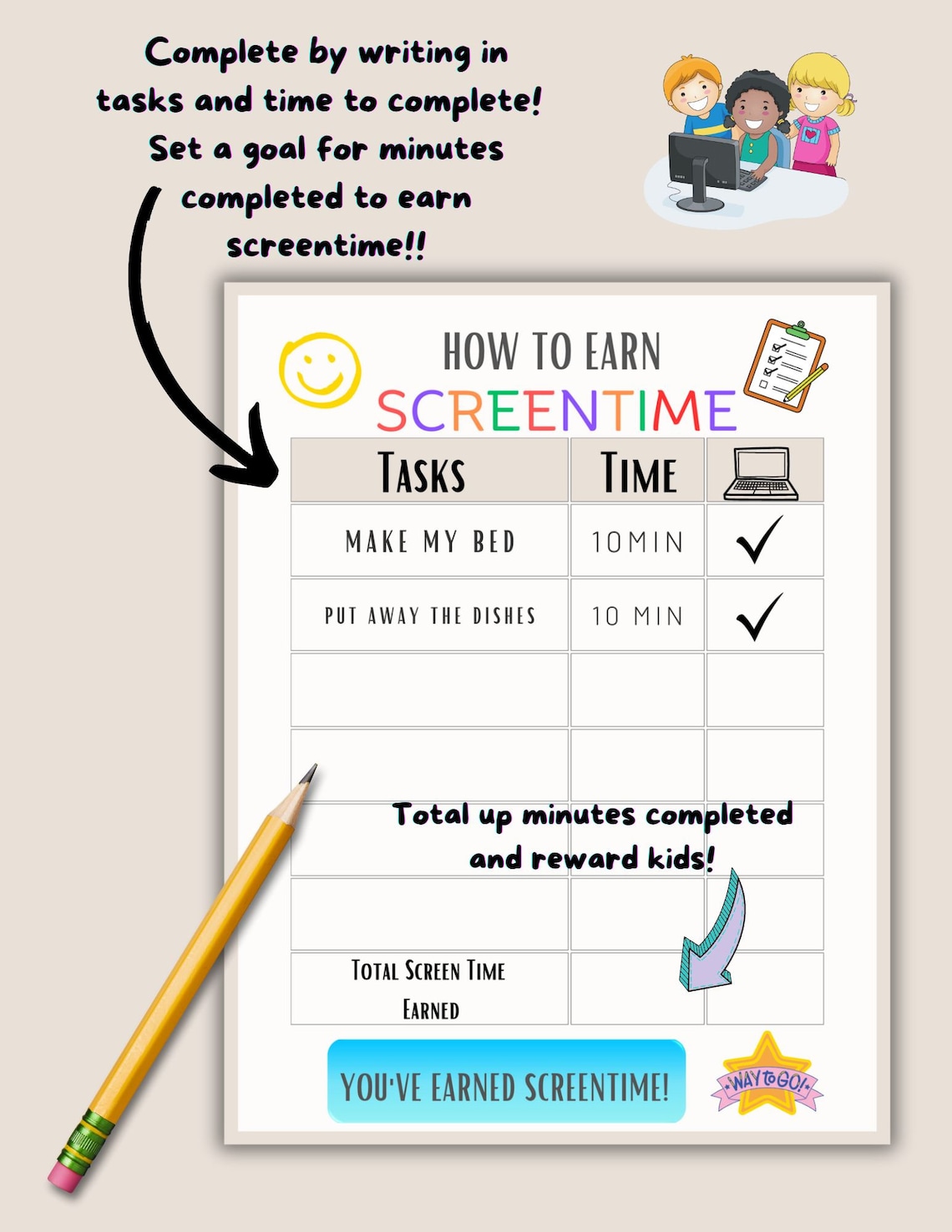 Screen Time Chart Checklist| Printable Screen Time Chore Chart | Daily ...