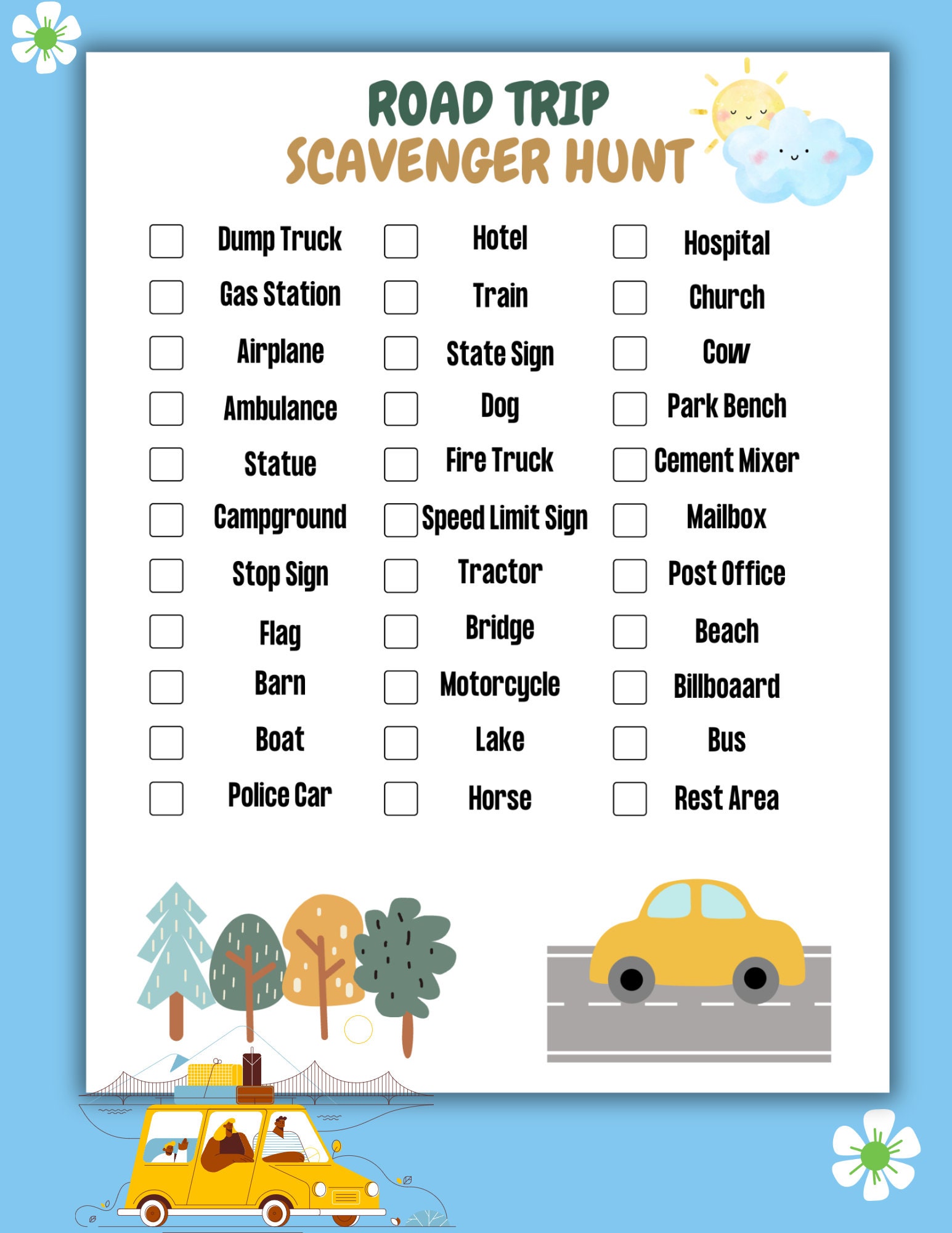 Road Trip Scavenger Hunt for Kids | Vacation Travel Activities | Travel ...