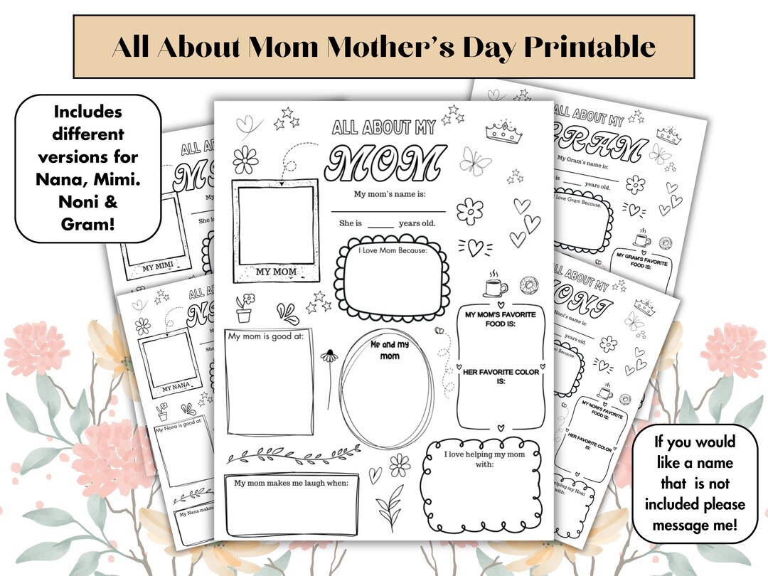 Mothers Day Printable | Mothers Day Gift | Mothers Day Questionnaire ...