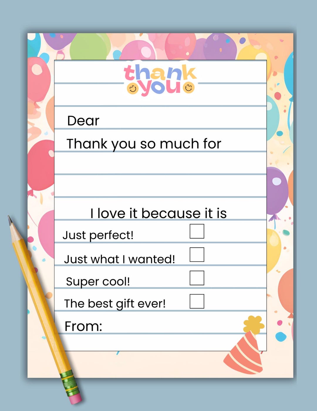 Kids Birthday Thank You Note | Fill in the Blank Thank You Card ...