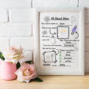 Mothers Day Printable | Mothers Day Gift | Mothers Day Questionnaire ...