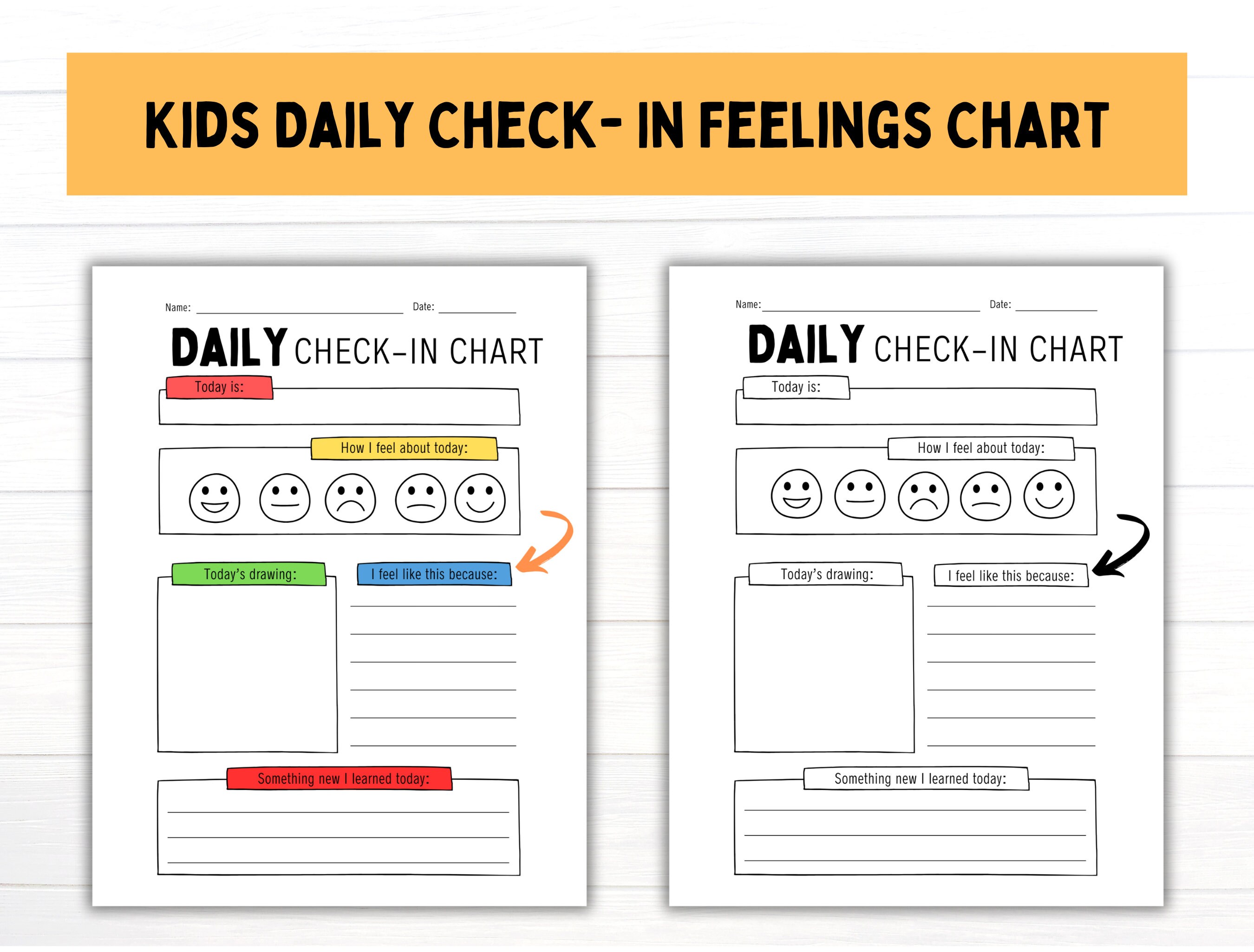Kids Feelings Chart Feelings Check-in Worksheet for Kids Emotions Chart ...