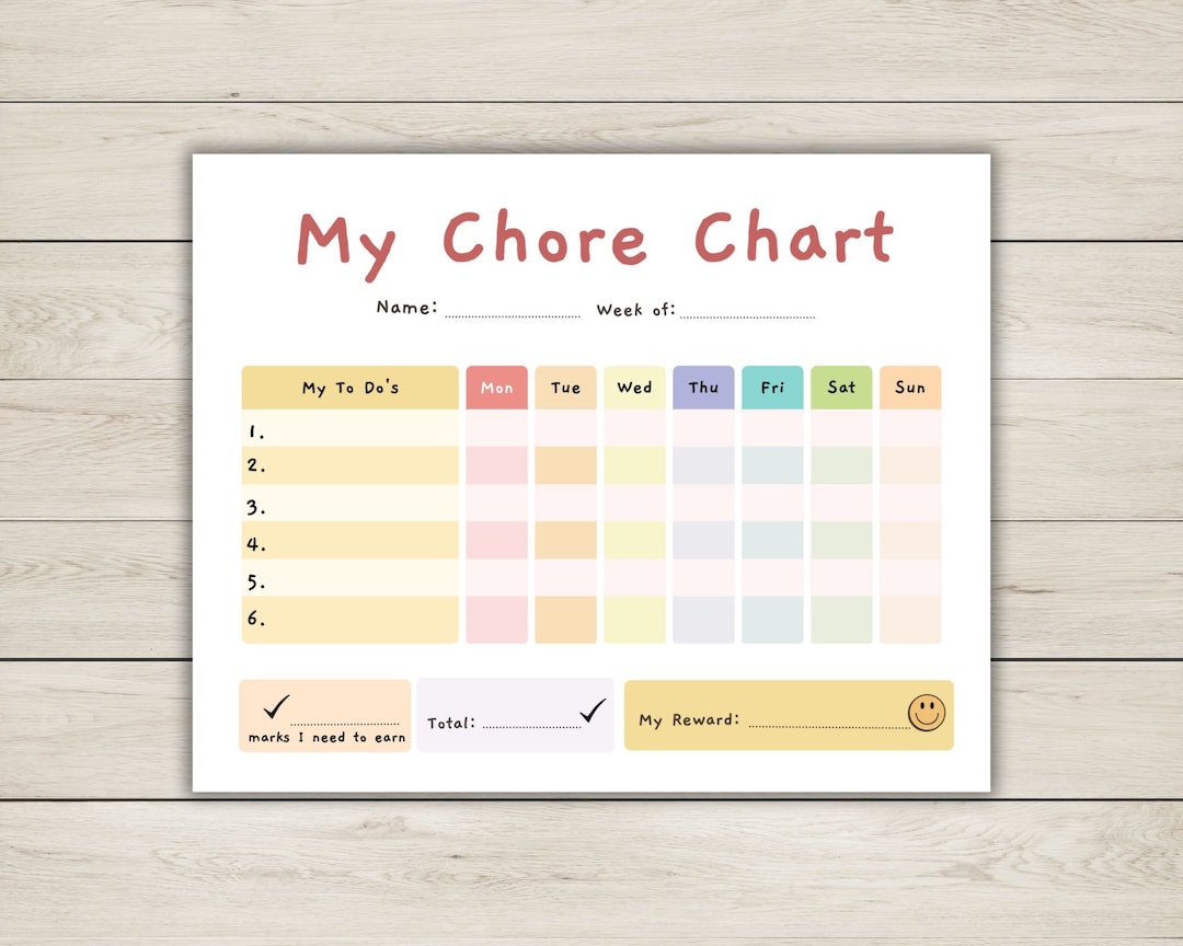 Kids Chore Chart | Chore Chart for Kids Printable | Weekly Chore Chart ...