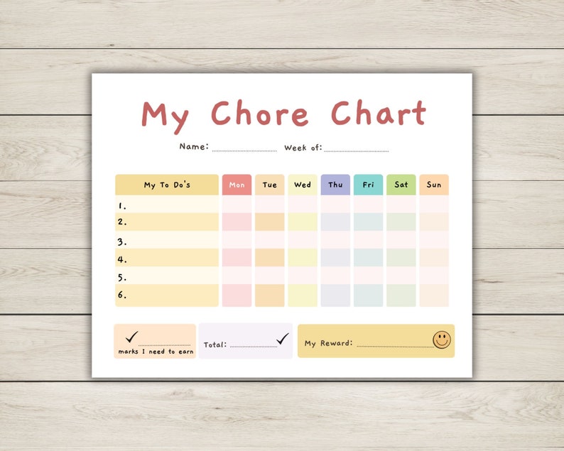 Kids Chore Chart | Chore Chart for Kids Printable | Weekly Chore Chart ...