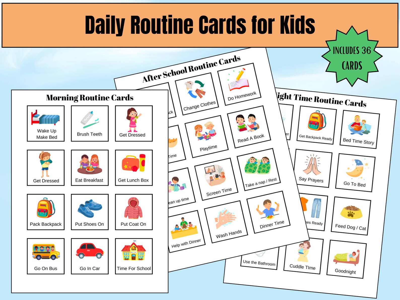 Chore Chart Printable Daily Routine Cards for Kids Routine Checklist ...