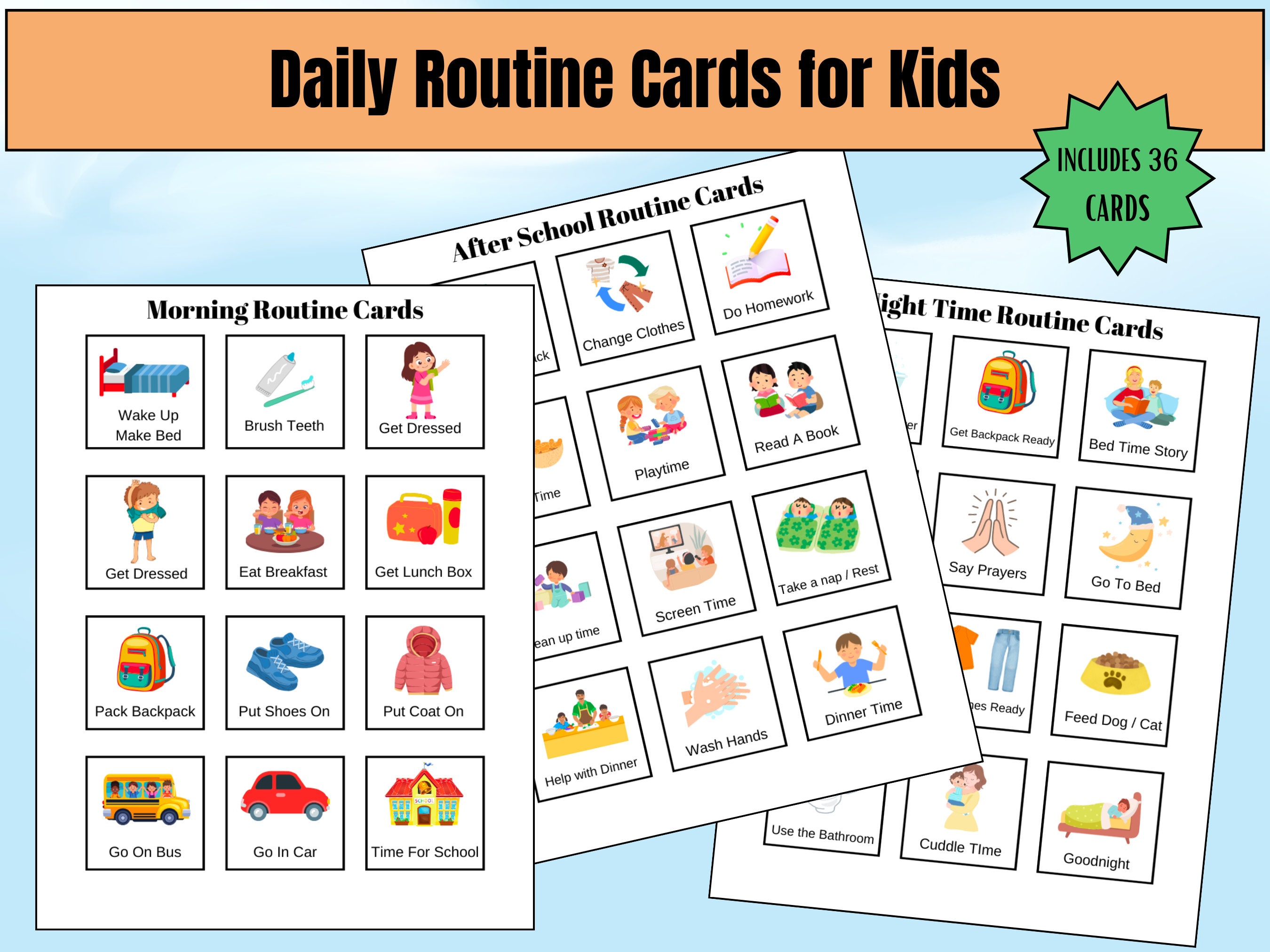 Chore Chart Printable Daily Routine Cards for Kids Routine Checklist ...