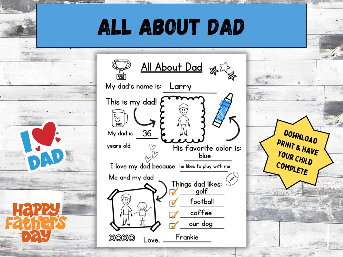 Fathers Day Printable | Fathers Day Gift | Fathers Day Questionnaire ...