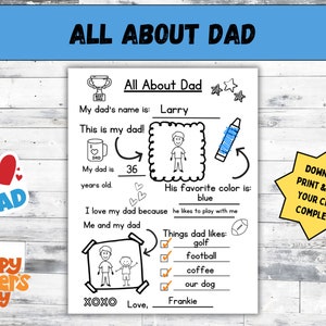 Fathers Day Printable | Fathers Day Gift | Fathers Day Questionnaire ...
