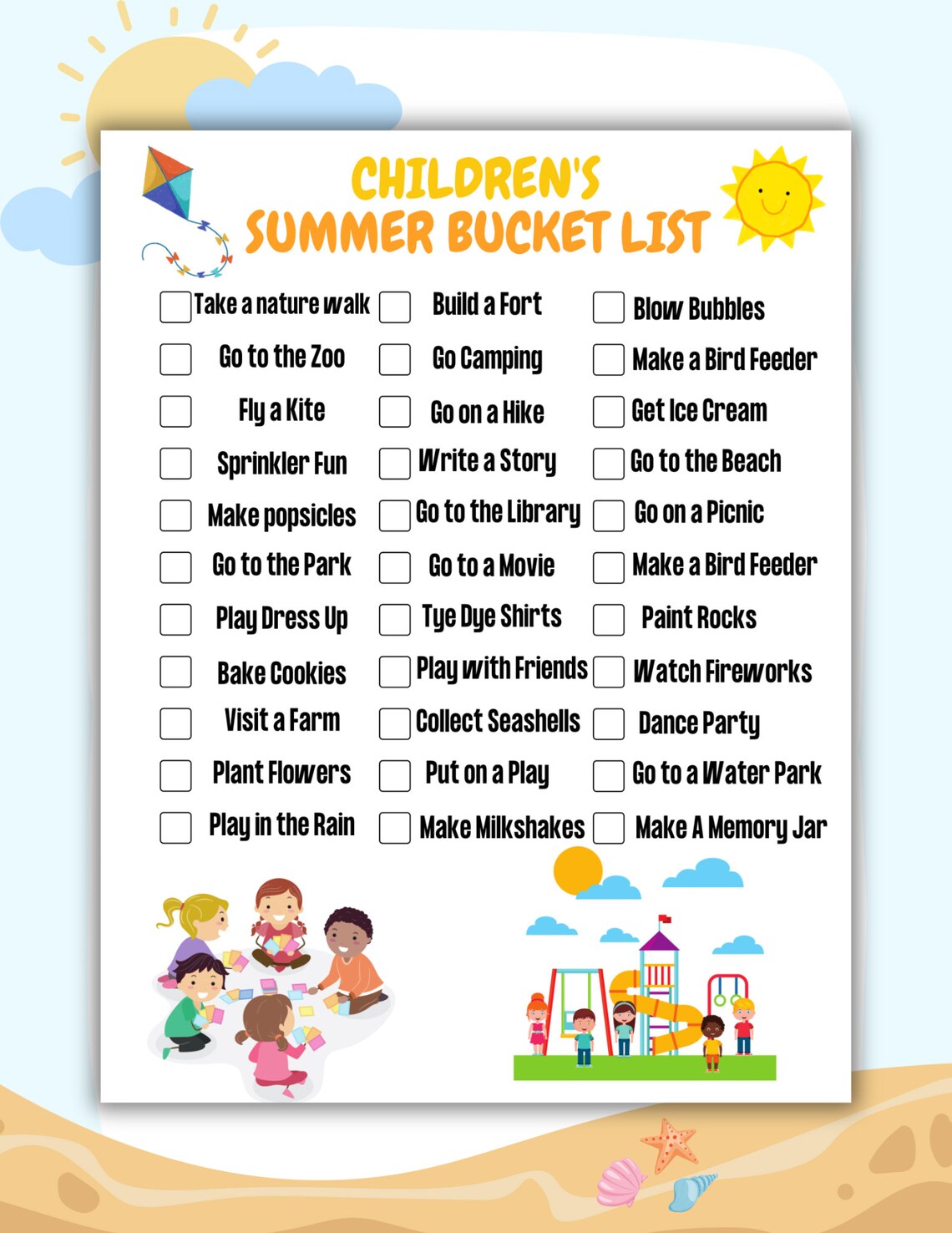 Summer Bucket List Printable Summer Break Bucket List Summer Check List ...