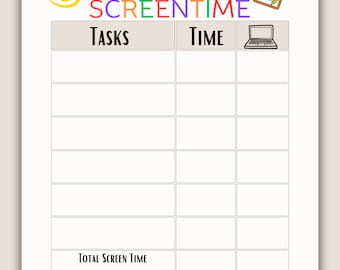 Screen Time Chart Checklist | Daily Screen Time Schedule | Summer ...