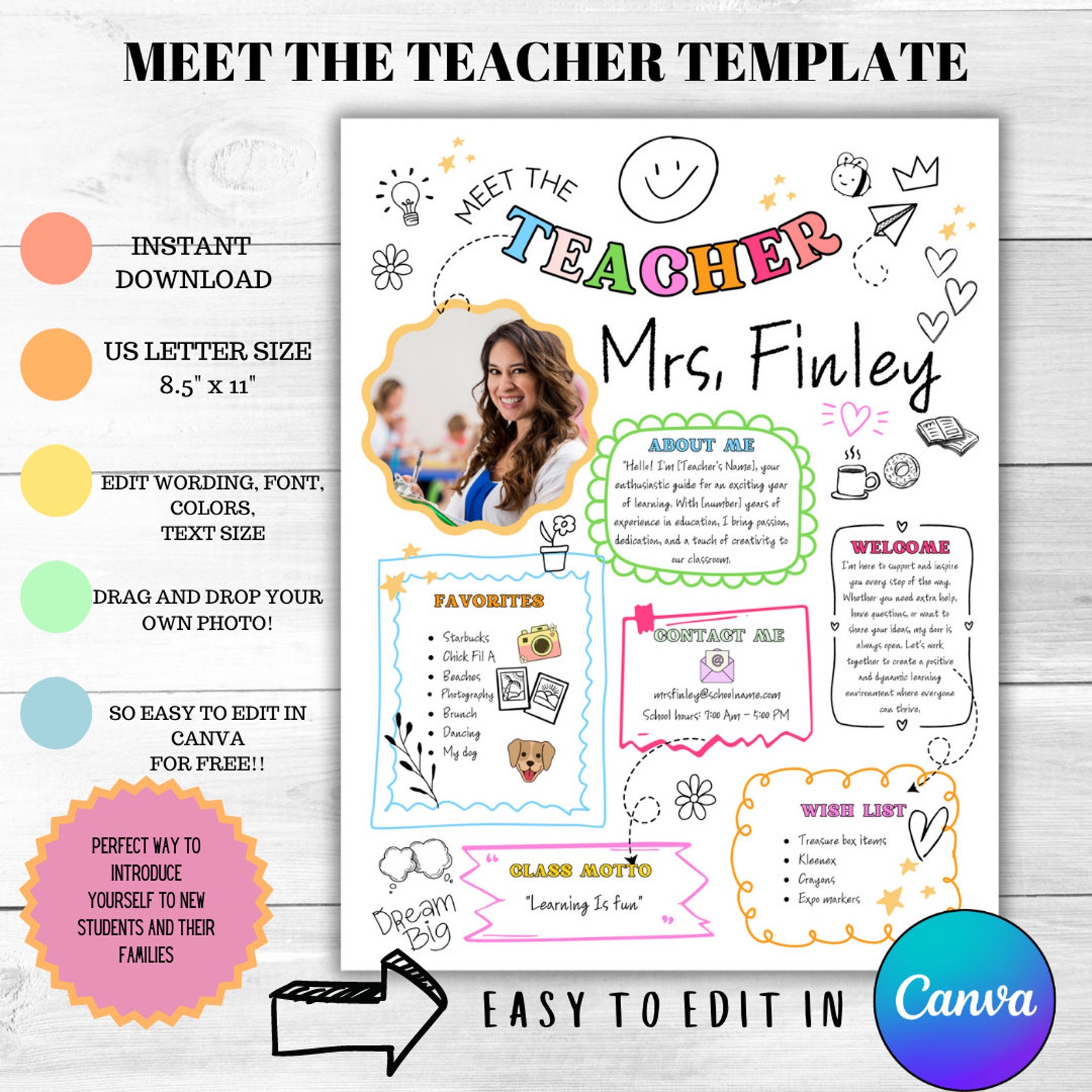 Meet the Teacher Printable | School Night Template | Back to School ...