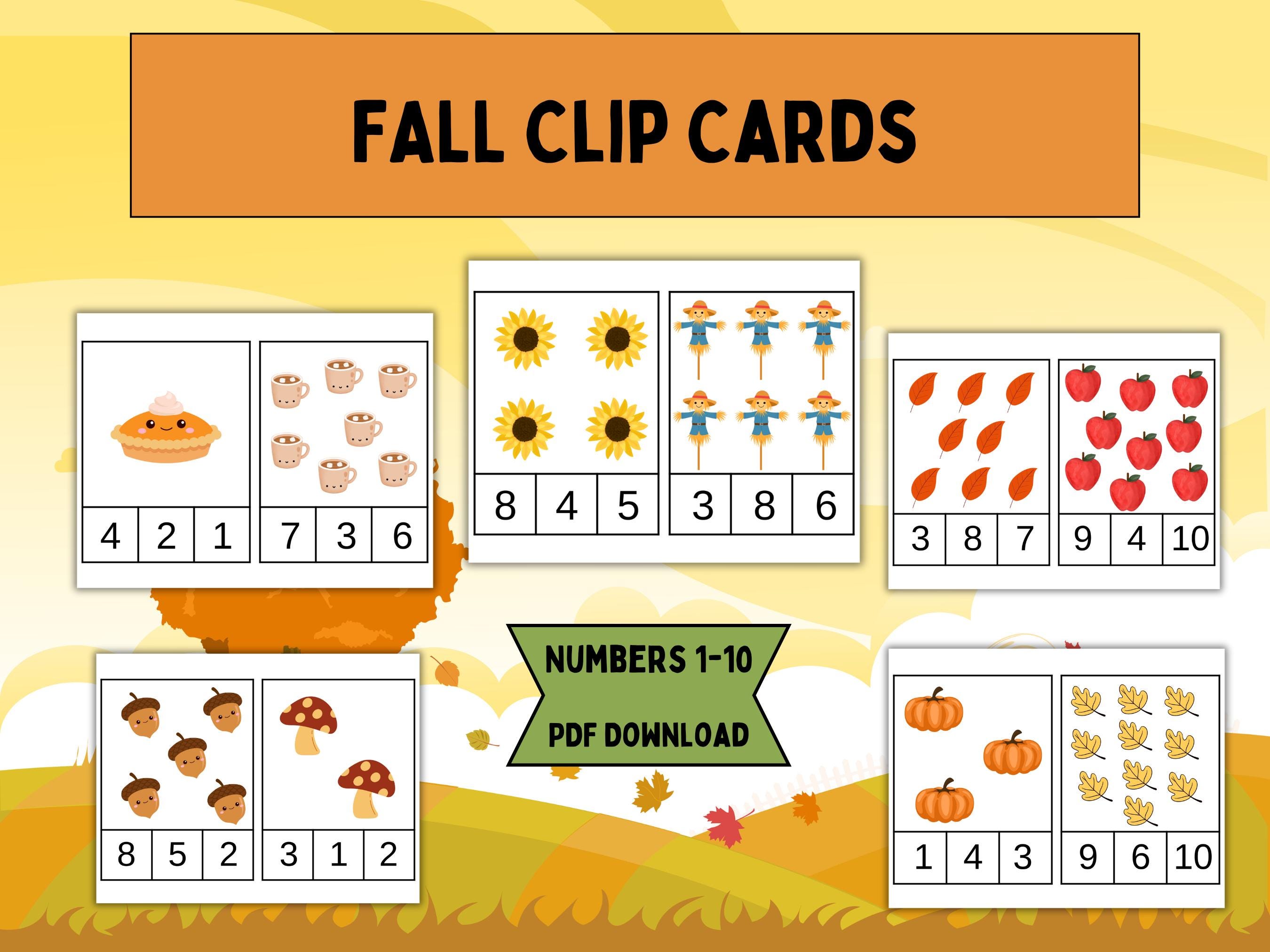 Fall Counting Clip Cards, Preschool Counting 1-10, Preschool Math ...