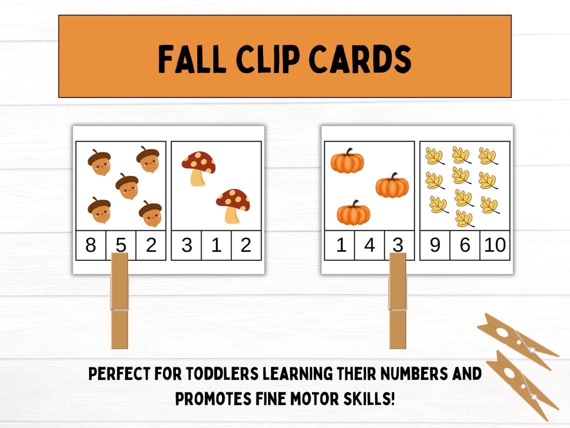 Fall Counting Clip Cards, Preschool Counting 1-10, Preschool Math ...