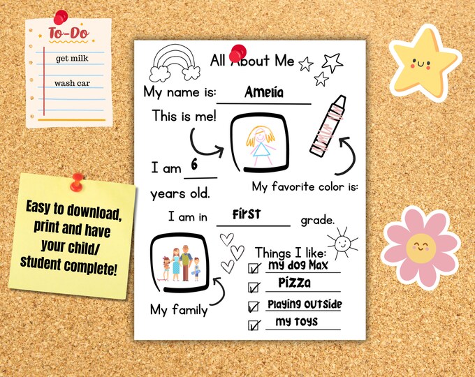 All About Me Banner First Day of School Printable Back to School Activity All About Me Flag ...