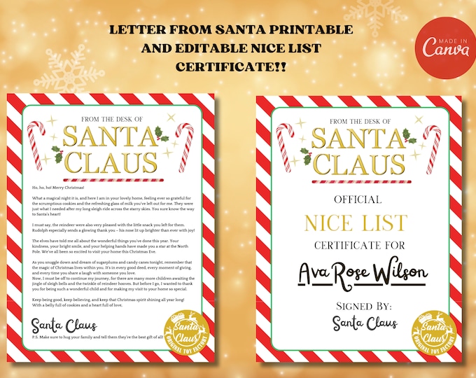 Editable Letter From Santa Kit Holiday Printable Personalized Christmas ...