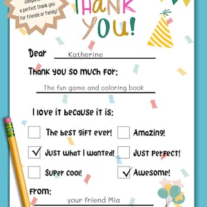 Kids Birthday Thank You Note | Fill in the Blank Thank You Card ...