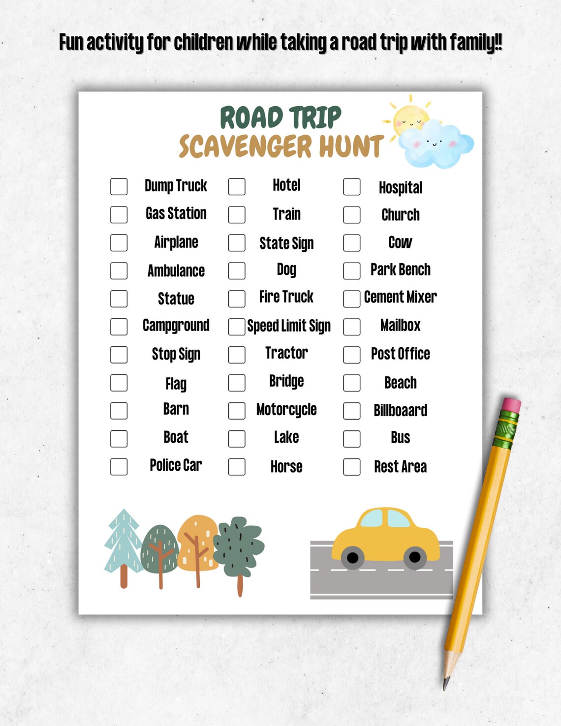 Road Trip Scavenger Hunt for Kids | Vacation Travel Activities | Travel ...