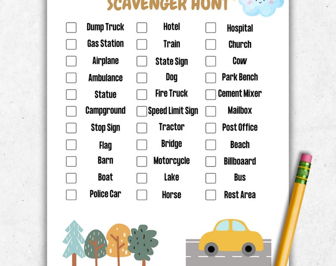 Road Trip Scavenger Hunt for Kids Car Scavenger Hunt Activity for Kids ...